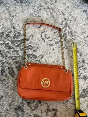 Michael Kors | Bags | Michael Kors Orange Pebbled Leather Shoulder Bag ...